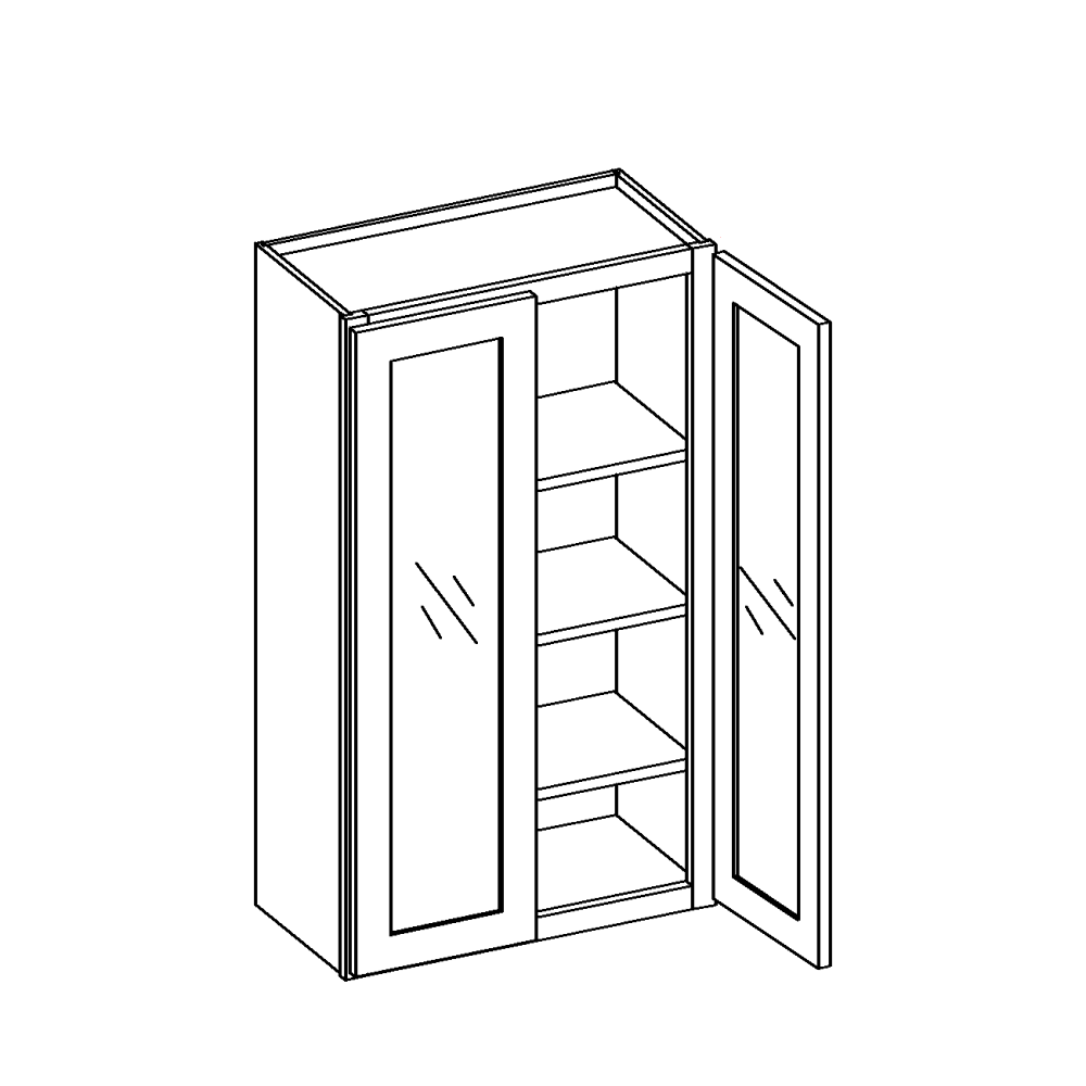 Edgeline-White Wall Cabinet Glass 2 Door 24" or 30" Wide (Routed for G – Hopewell Cabinets